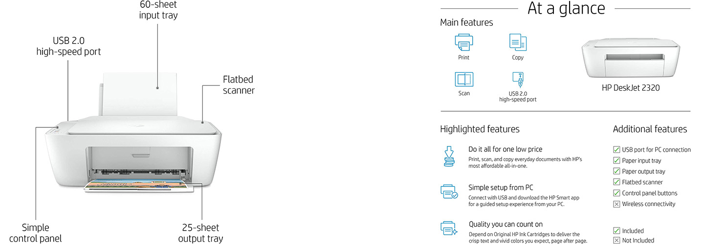 HP 2320 DeskJet All-in-One Printer, USB Plug and Print, Scan, and Copy ...