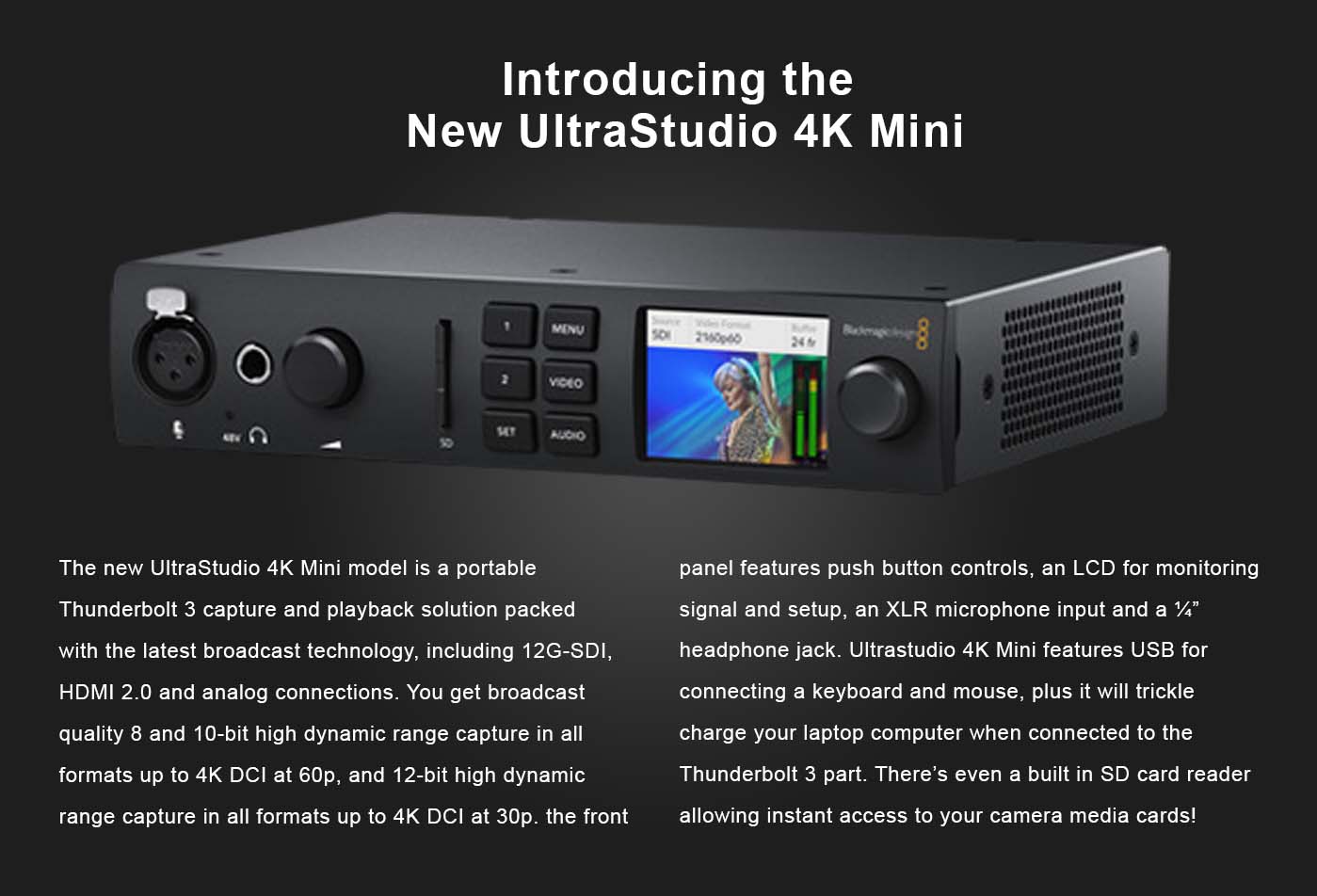 BLACKMAGIC UltraStudio 4K Mini Thunderbolt 3 Capture & Playback Card ...
